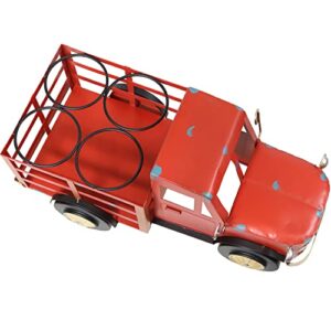 Sunnydaze Rustic Red Truck Sheet Iron Countertop Wine Rack - Holder Stores 4 Wine or Liquor Bottles