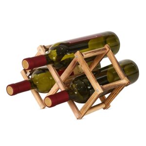 meltset m wooden wine rack foldable wine holder tabletop 3 bottles small wine storage stand natural solid wood wine bottle cube organizer display shelf for home kitchen cabinet bar cellar