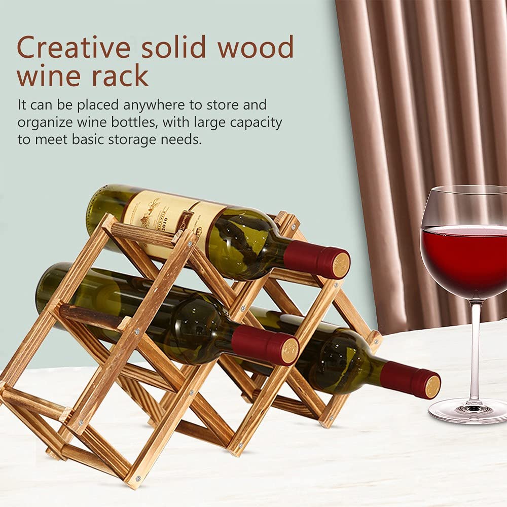 Meltset M Wooden Wine Rack Foldable Wine Holder Tabletop 3 Bottles Small Wine Storage Stand Natural Solid Wood Wine Bottle Cube Organizer Display Shelf for Home Kitchen Cabinet Bar Cellar