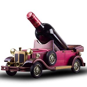 yukuang vintage car wine rack, size (15.4in 5.5in 5.1in) wooden handmade vintage classic car model wine rack, capacity 750ml bottle (red)