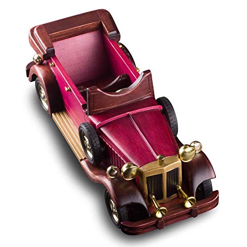 Yukuang Vintage car Wine Rack, Size (15.4in 5.5in 5.1in) Wooden Handmade Vintage Classic car Model Wine Rack, Capacity 750ml Bottle (red)