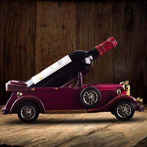 Yukuang Vintage car Wine Rack, Size (15.4in 5.5in 5.1in) Wooden Handmade Vintage Classic car Model Wine Rack, Capacity 750ml Bottle (red)