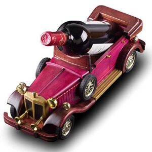 Yukuang Vintage car Wine Rack, Size (15.4in 5.5in 5.1in) Wooden Handmade Vintage Classic car Model Wine Rack, Capacity 750ml Bottle (red)