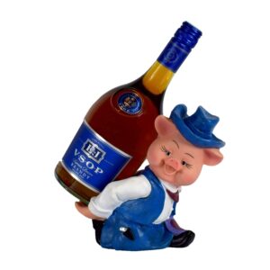 vadidra pig figurine wine and liquor bottle holder | home and kitchen decor for wine lovers | table top country farmer bar stand | fun pig countertop wine rack accessories (blue - m)