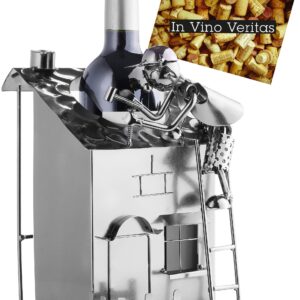 BRUBAKER Wine Bottle Holder 'Home Sweet Home' - Table Top Metal Sculpture - with Greeting Card