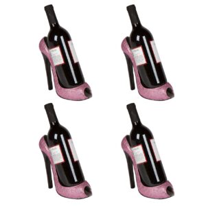 hilarious home 8.5" x 7"h high heel wine bottle holder - stylish conversation starter wine rack (pink glitter, set of 4)