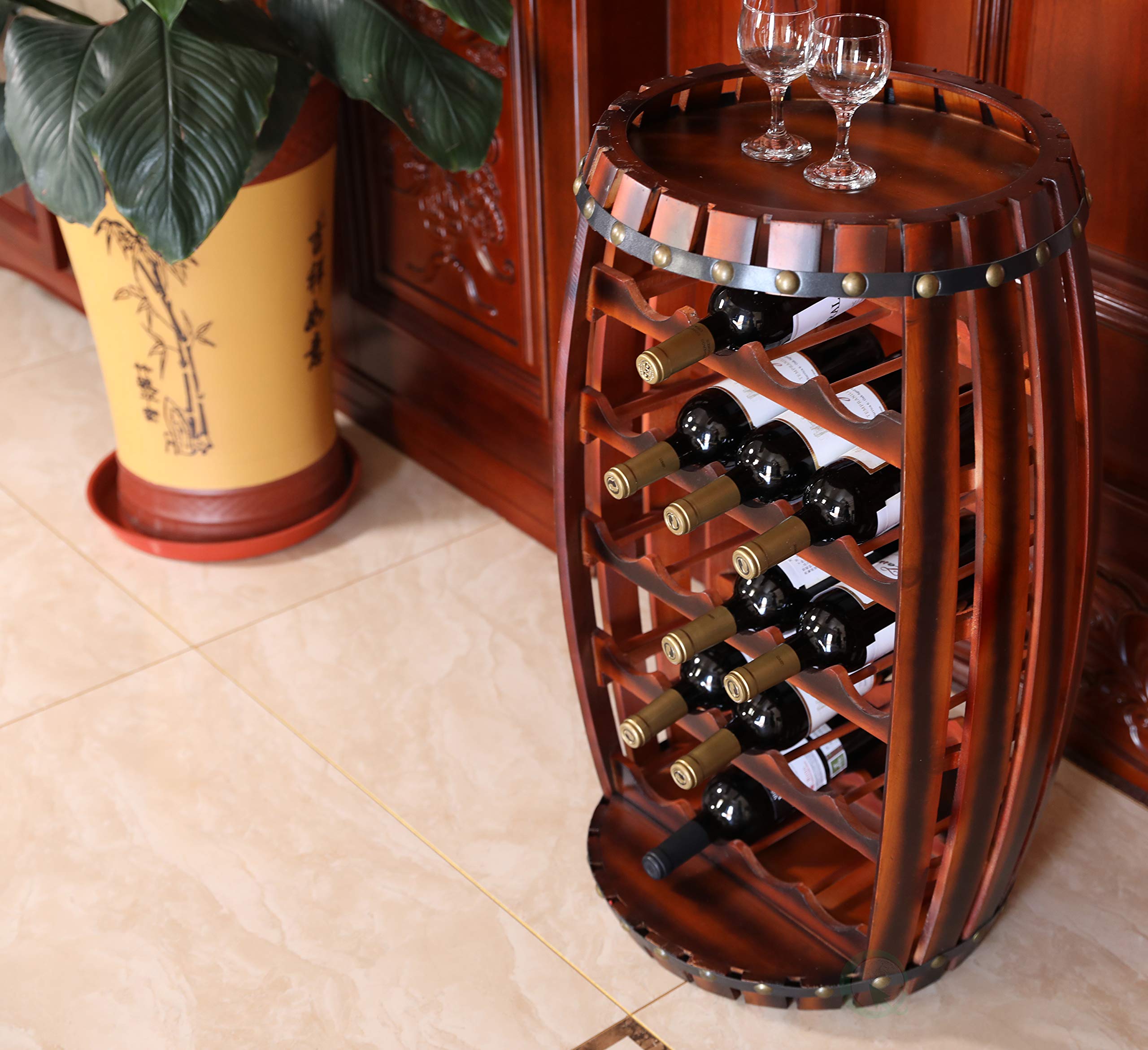 Vintiquewise Large Wooden Barrel Shaped 23 Bottle Wine Rack