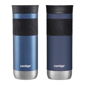 contigo 20oz vacuum-insulated stainless steel leak-proof travel mug, keeps drinks hot/cold - 2-pack blue corn & midnight berry