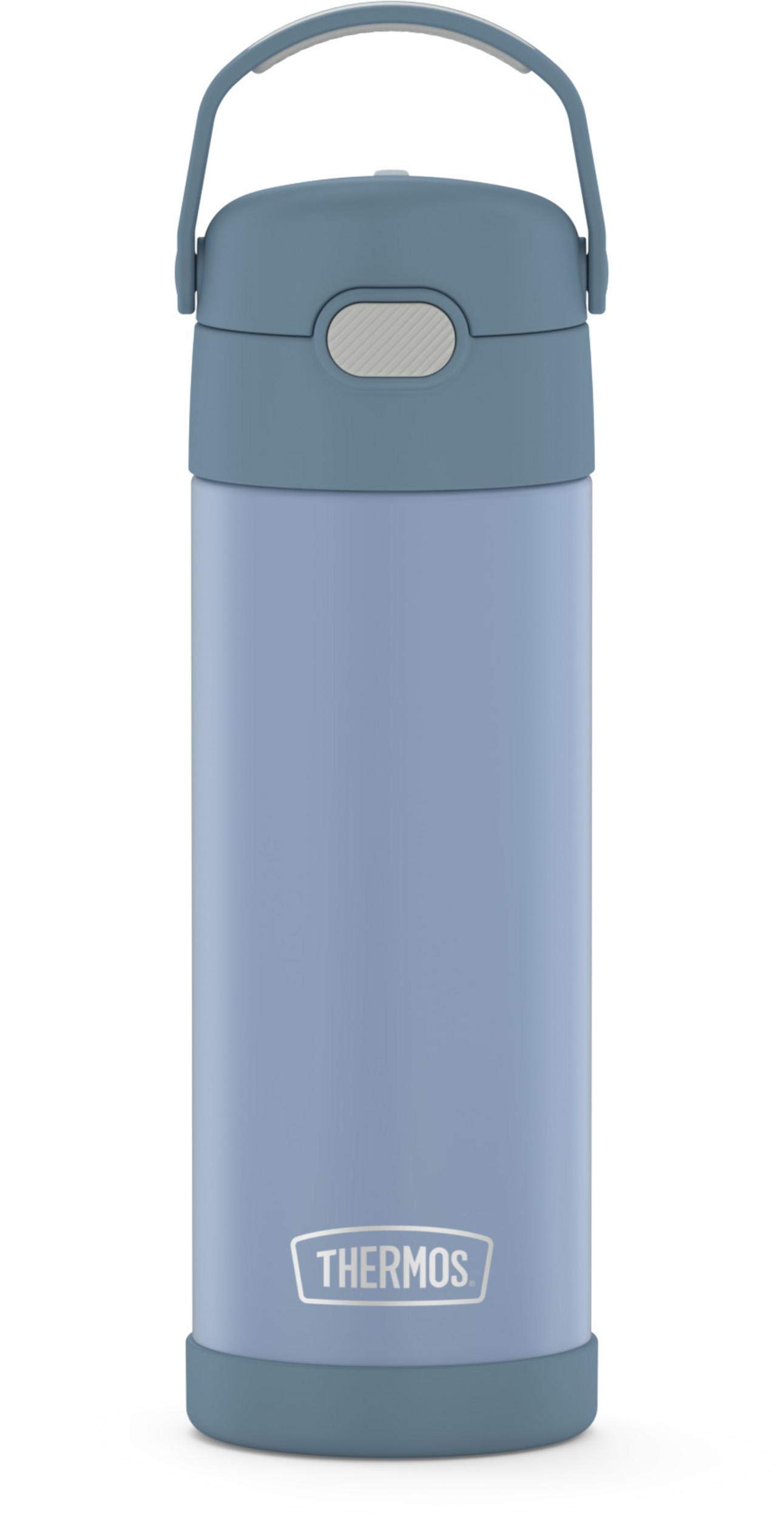 THERMOS FUNTAINER 16 Ounce Stainless Steel Vacuum Insulated Bottle with Wide Spout Lid, Denim Blue