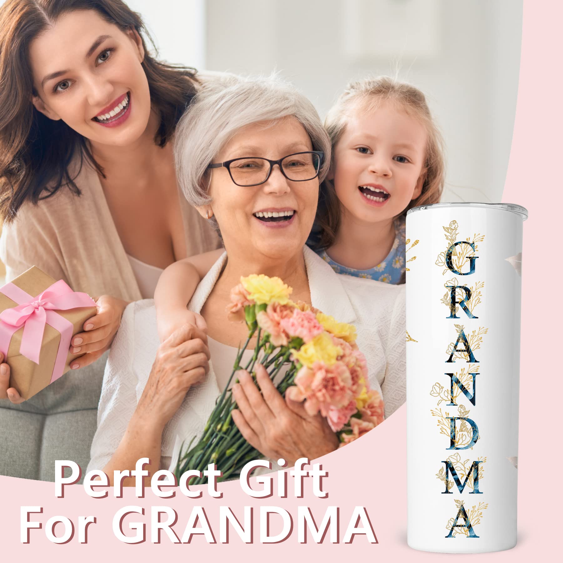 ZOKCC Gifts for Grandma- Best Grandma Stainless Steel Tumbler- Cute Grandma's Mother's Day Birthday Christmas Gifts- Gift for Grammy, Grandmothers, Grandmom from Grandchild Grandson Granddaughter