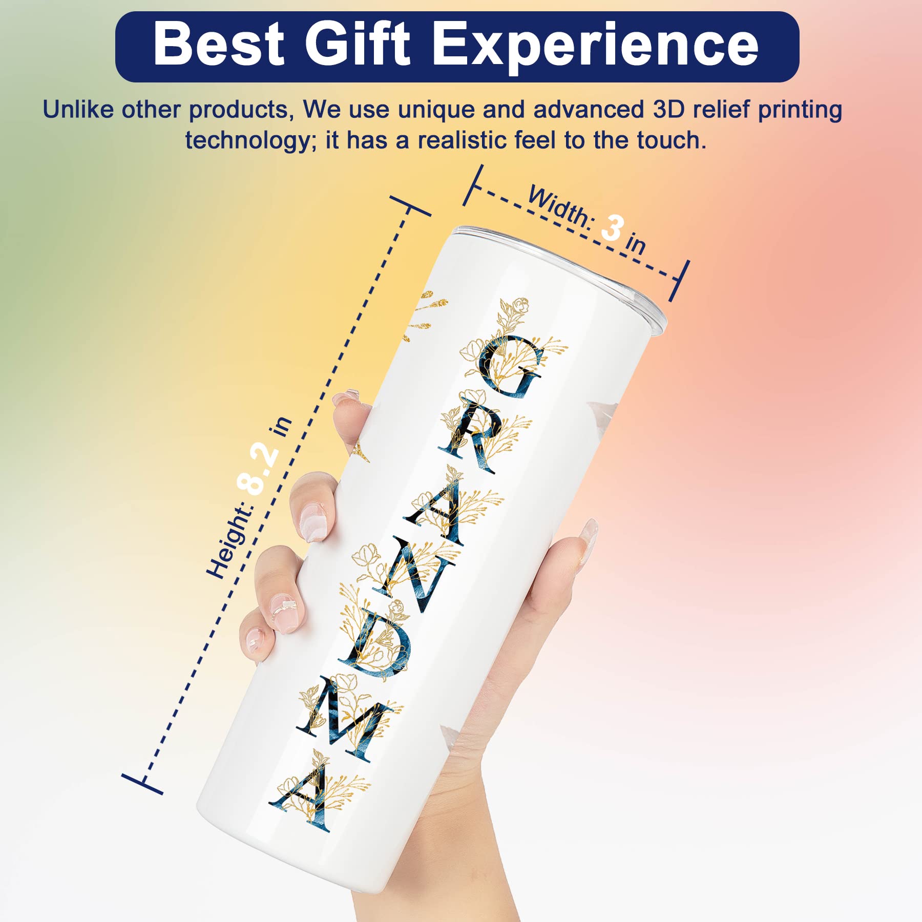 ZOKCC Gifts for Grandma- Best Grandma Stainless Steel Tumbler- Cute Grandma's Mother's Day Birthday Christmas Gifts- Gift for Grammy, Grandmothers, Grandmom from Grandchild Grandson Granddaughter