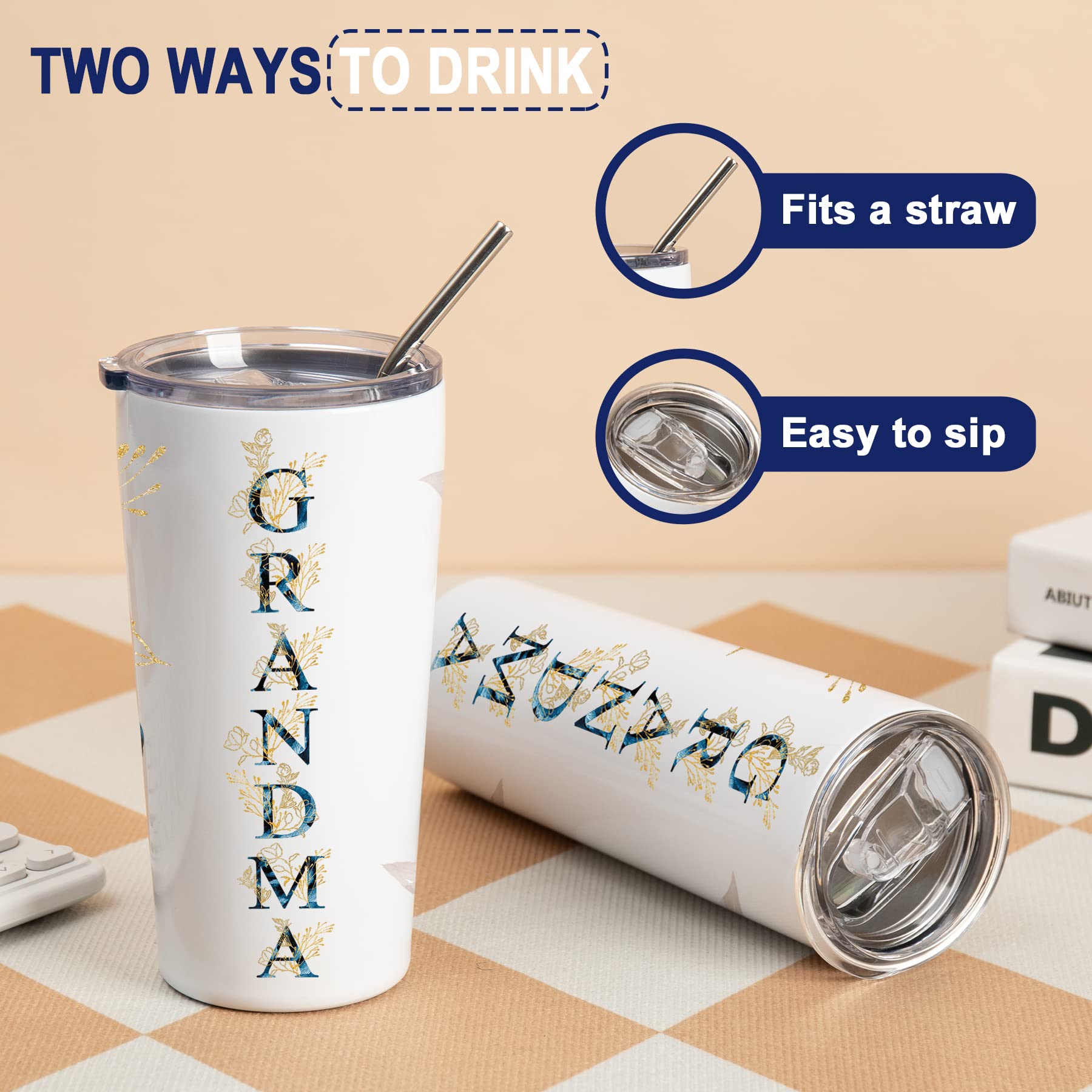 ZOKCC Gifts for Grandma- Best Grandma Stainless Steel Tumbler- Cute Grandma's Mother's Day Birthday Christmas Gifts- Gift for Grammy, Grandmothers, Grandmom from Grandchild Grandson Granddaughter