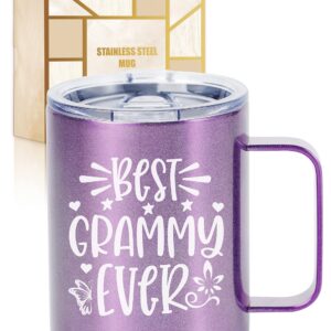 Onebttl Grandma Christmas Gifts, Insulated Stainless Steel Coffee Mug with Lid and Handle, Birthday, Mother's Day gifts, Shimmering Purple, (12 oz) Best Grammy Ever, Grammy gifts