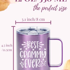 Onebttl Grandma Christmas Gifts, Insulated Stainless Steel Coffee Mug with Lid and Handle, Birthday, Mother's Day gifts, Shimmering Purple, (12 oz) Best Grammy Ever, Grammy gifts