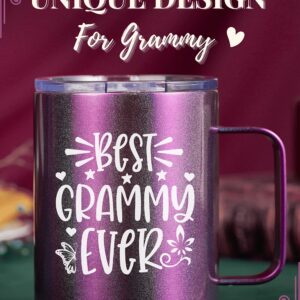 Onebttl Grandma Christmas Gifts, Insulated Stainless Steel Coffee Mug with Lid and Handle, Birthday, Mother's Day gifts, Shimmering Purple, (12 oz) Best Grammy Ever, Grammy gifts