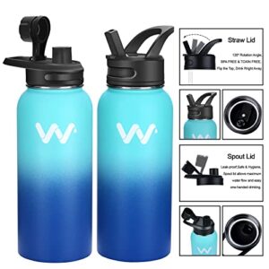 WEREWOLVES 24 oz Insulated Water Bottle With Paracord Handles & Strap & Straw Lid & Spout Lid,Reusable Wide Mouth Vacuum Stainless Steel Water Bottle for Adults (New-Ocean, 24 oz)