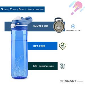 DEARART 26oz Blue Water Bottles With TRITAN, BPA FREE, Leakproof and One Hand Operation, Drink Quickly