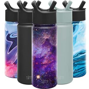 Simple Modern Kids Water Bottle with Straw Lid Vacuum Insulated Stainless Steel Metal Thermos Bottles | Reusable Leak Proof BPA-Free Flask for School | Summit Collection | 18oz, Nebula