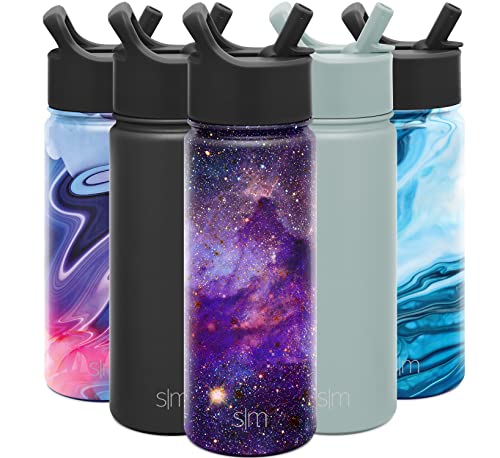 Simple Modern Kids Water Bottle with Straw Lid Vacuum Insulated Stainless Steel Metal Thermos Bottles | Reusable Leak Proof BPA-Free Flask for School | Summit Collection | 18oz, Nebula