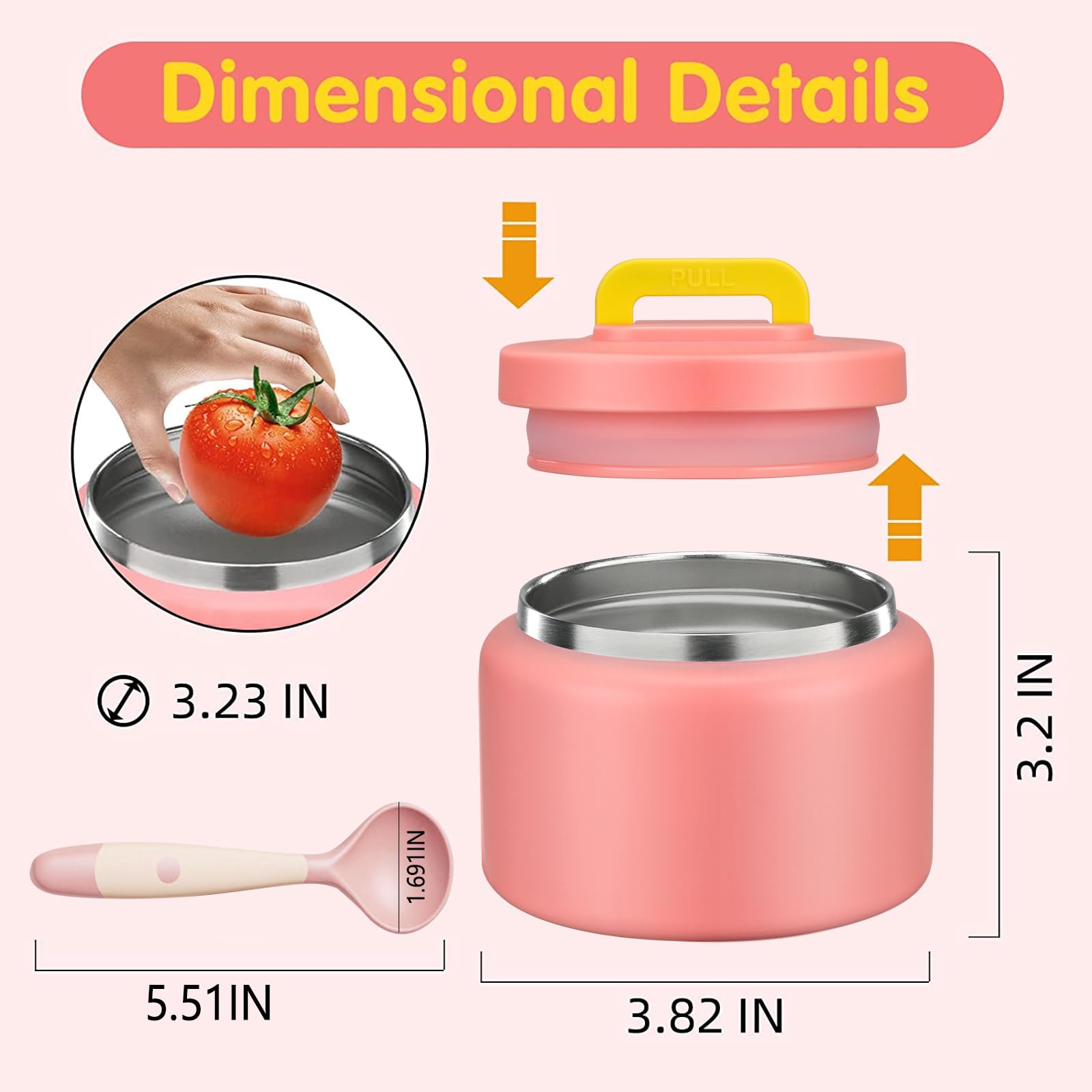 JXXM 8 Oz Thermo Food Jar for Hot & Cold Food for Kids, Insulated Lunch Containers Hot Food Jar,Leak-Proof Vacuum Stainless Steel Wide Mouth Lunch Soup thermo for School,Travel (PINK-Pure) 1pc