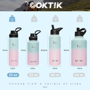 COKTIK Insulated Stainless Steel Water Bottle With Straw Lid, 22 oz Wide Mouth Double Wall Vacuum Insulated Water Bottle Leakproof Lightweight for Hiking, Biking, Running(Bubble Gum)