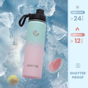 COKTIK Insulated Stainless Steel Water Bottle With Straw Lid, 22 oz Wide Mouth Double Wall Vacuum Insulated Water Bottle Leakproof Lightweight for Hiking, Biking, Running(Bubble Gum)