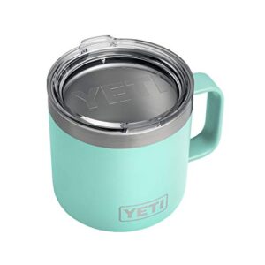 yeti rambler 14 oz stainless steel vacuum insulated mug with lid, seafoam