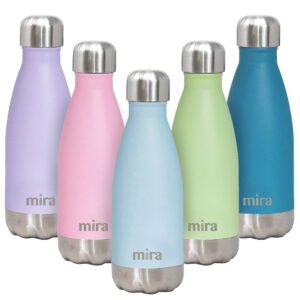 mira 12 oz stainless steel vacuum insulated water bottle - double walled cola shape thermos - 24 hours cold, 12 hours hot - reusable metal water bottle - kids leak-proof sports flask - pearl blue