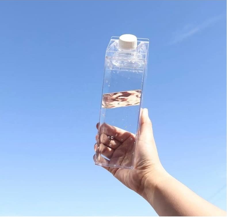 Fanovo Clear Milk Carton Water Bottle, Aesthetic Water Bottles Square Milk Storing Containers Reusable Water Tumbler Cute Kawaii Water Bottle