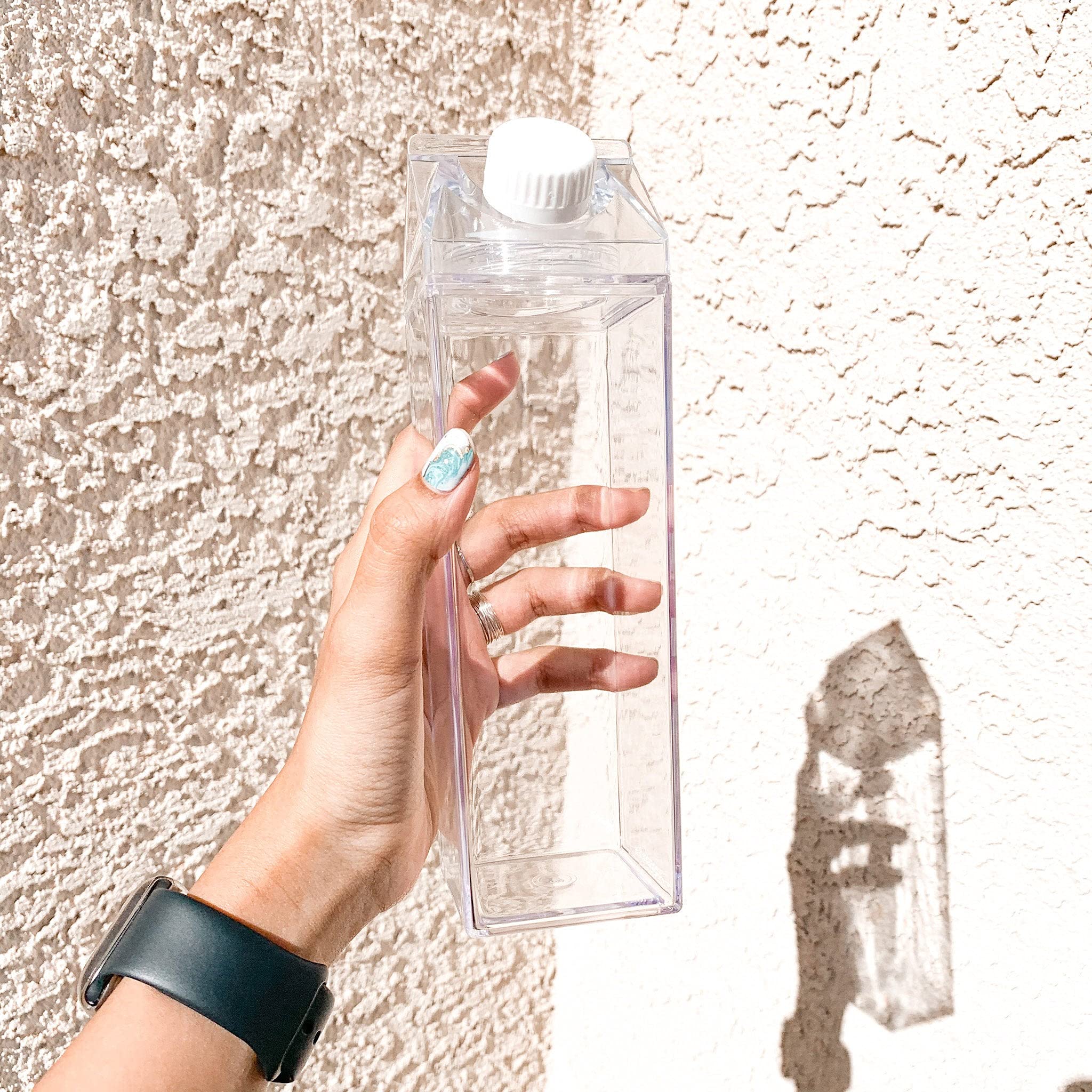 Fanovo Clear Milk Carton Water Bottle, Aesthetic Water Bottles Square Milk Storing Containers Reusable Water Tumbler Cute Kawaii Water Bottle