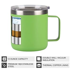 TAHOE TRAILS 12 oz Insulated Stainless Steel Coffee Mug, Vacuum Insulated Double Wall Travel Cup with Lid and Handle, Green