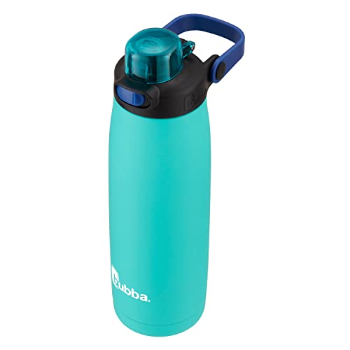 Bubba Radiant Vacuum-Insulated Stainless Steel Water Bottle with Leak-Proof Lid and Straw, Rubberized Water Bottle with Push-Button Straw Lid, Keeps Drinks Cold up to 12 Hours, 24oz Island Teal