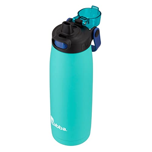 Bubba Radiant Vacuum-Insulated Stainless Steel Water Bottle with Leak-Proof Lid and Straw, Rubberized Water Bottle with Push-Button Straw Lid, Keeps Drinks Cold up to 12 Hours, 24oz Island Teal