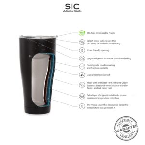 Seriously Ice Cold SIC 30oz Insulated Travel Tumbler Mug, Premium Double Wall Stainless Steel, Leak Proof BPA Free Lid (Stainless Steel)