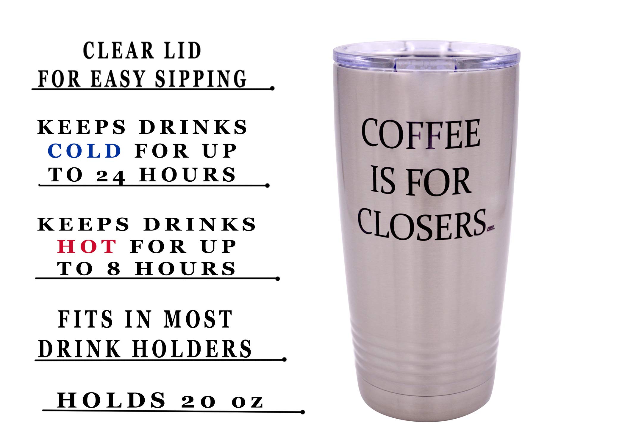 Rogue River Tactical Large Funny Realtor Real Estate Sales Coffee is For Closers 20 Ounce Travel Tumbler Mug Cup w/Lid Gift Salesperson Associate