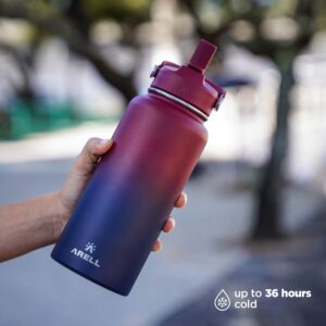 ARELL Wide Mouth Sports Water Bottle - Leakproof Vacuum Insulated for Hot & Cold Beverages - Double-Wall Metal Canteen with Sweatproof Straw Lid, Chug Cover, Fruit Infuser - 32oz Wild Violet