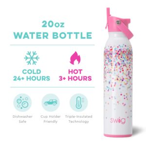 Swig Life 20oz Insulated Water Bottle with Straw & Flip + Sip Handle | Leak Proof, Dishwasher Safe, Cup Holder Friendly, Stainless Steel Water Bottle in Confetti