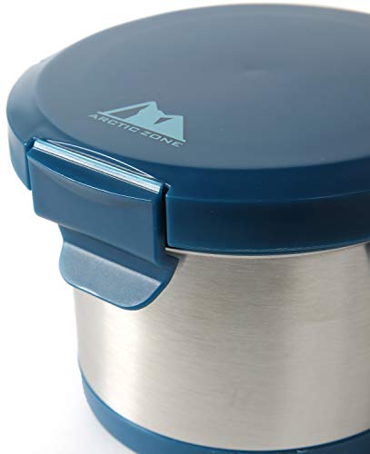 Arctic Zone Leak Proof Thermal Vacuum Insulated Food Jar Container with Safe & Easy 4 Lock Lid for Hot and Cold Food, 16oz Capacity - Blue