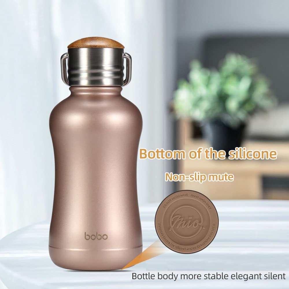 YOHKOH Mini Insulated Water Bottle With Bamboo Lid - 8.8oz Small Vacuum Insulated Water Bottle for Women Kids, 12 Hrs Hot & 24 Hrs Cold Stainless Steel Thermos Leak-Proof BPA-Free (8.8oz,Gold)