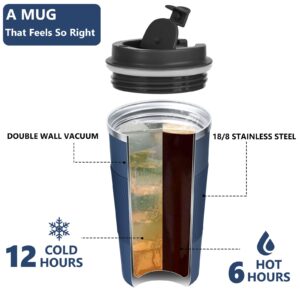 Coffee Mug, Coffee Tumblers with Straws and Straw Brushes, Travel Coffee Mug with Leakproof Lids for Keeping Hot and Cold Water Coffee and Tea,Travel Cups In Travel Office Camping (Navy Blue, 17OZ)