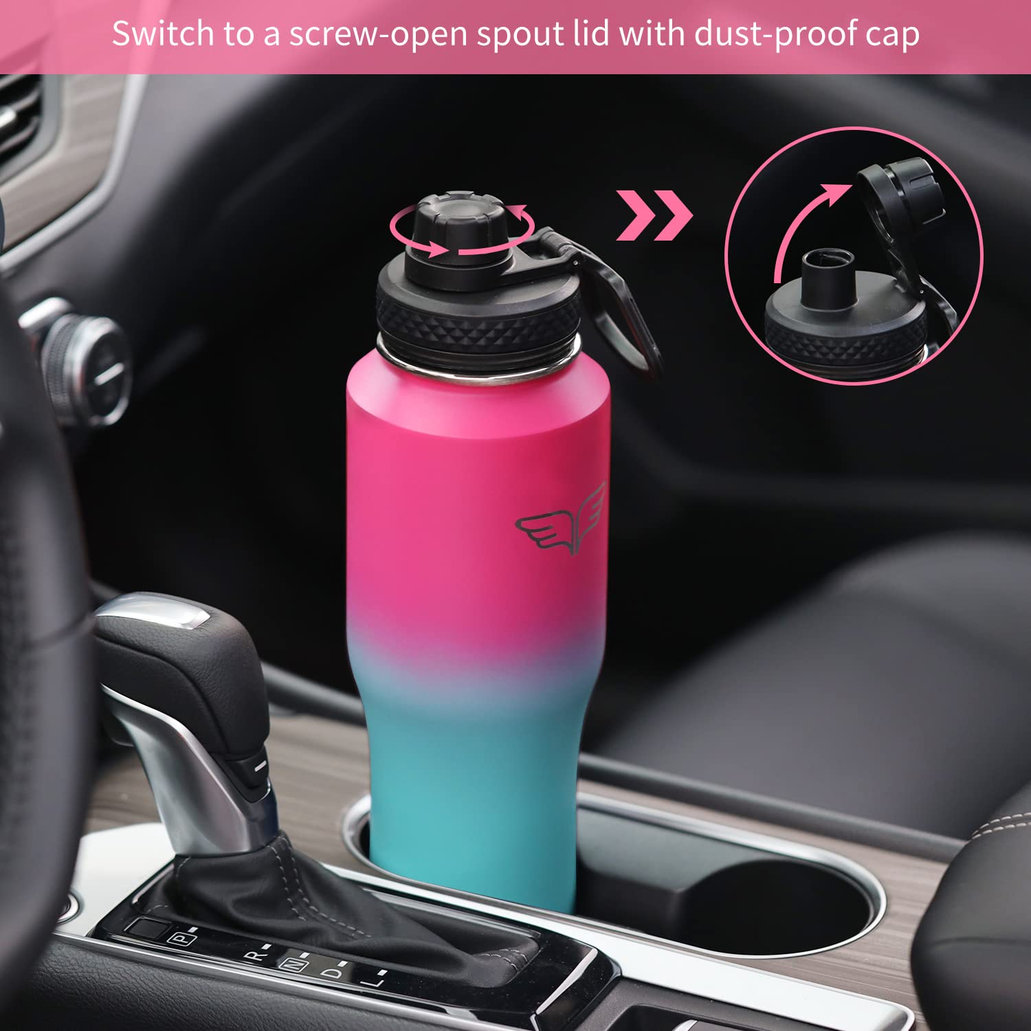 Uchiers 32oz Stainless Steel Water Bottle with Straw Fits in Cup Holders, Insulated Tumbler Travel Flask with Straw Lid Spout Cap, Leak-proof Double Wall Keep Cold for 24 Hrs, Hot for 12 Hrs