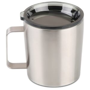 12 oz insulated coffee mug with lid, stainless steel, double wall vacuum insulated travel mug coffee cup with handle, stainless steel/silver (803-019)