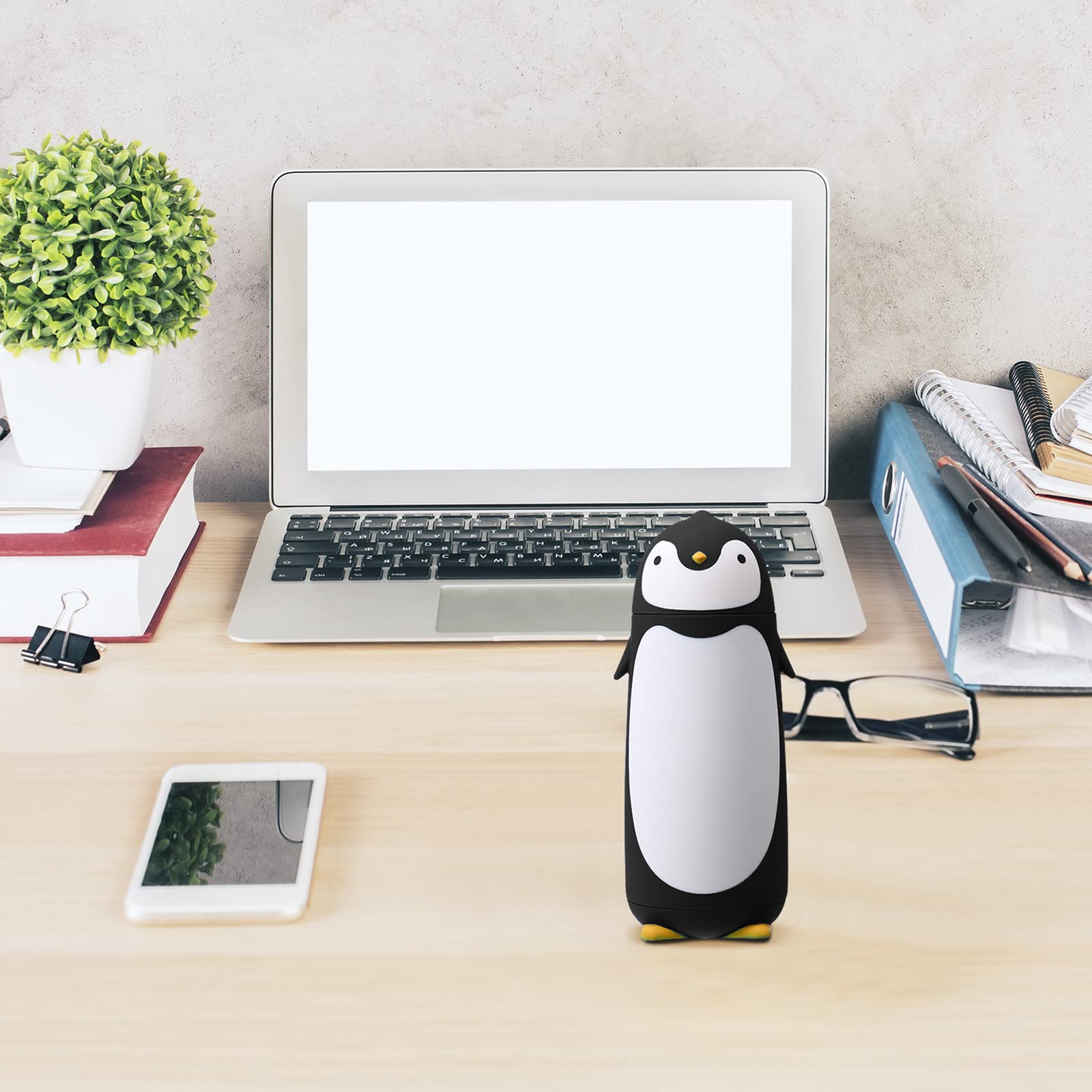 Penguin Water Bottle 2 Pieces 9.5 oz Stainless Steel Penguin Cartoon Water Bottle Funny Travel Mug Insulated Vacuum Water Bottle Travel Coffee Mug for Coffee Tea Beverages Travel, Black and Blue