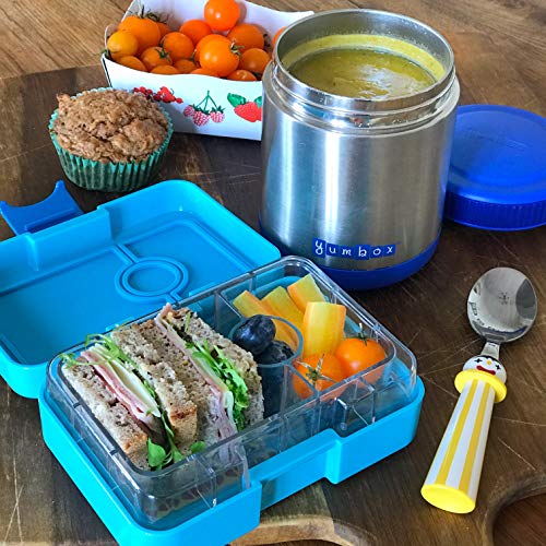 Yumbox Zuppa 14 oz Triple Insulated Stainless Steel Food Jar, Leakproof kids thermos Food Jar, Removable Utensil Band and spoon, Easy Grip, Stays Hot 6 Hours or Cold for 12 Hours, (Neptune Blue)