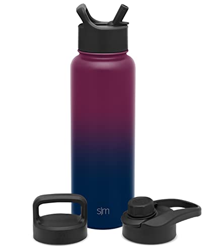 Simple Modern Water Bottle with Straw, Handle, and Chug Lid Vacuum Insulated Stainless Steel Metal Thermos Bottles | Large Leak Proof BPA-Free Flask for Sports | Summit Collection | 40oz, Mystic Moon