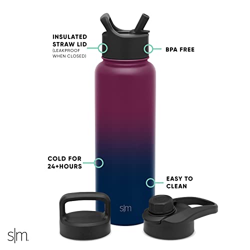 Simple Modern Water Bottle with Straw, Handle, and Chug Lid Vacuum Insulated Stainless Steel Metal Thermos Bottles | Large Leak Proof BPA-Free Flask for Sports | Summit Collection | 40oz, Mystic Moon