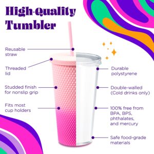 WEST & FIFTH 24 Ounce Two-Tone Matte Studded Tumbler with Lid & Straw, Reusable BPA Free Textured Water Bottle Drinking Cup (Blush & Fuchsia)