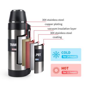 MUCR Stainless Steel Thermoses with Cup – 53 oz Double-Wall Vacuum Insulated Water Bottle for Travel – Large Coffee Thermoses with Handle – Keeps Liquid Hot or Cold, Leak Resistant,Silver