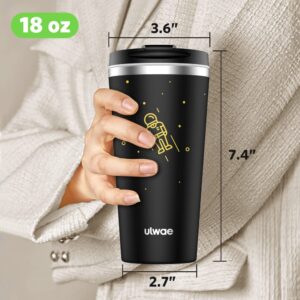 ulwae Insulated Coffee Mug with Ceramic Coating, 18oz Travel Mug with Leak-proof Lid, Vacuum Double-wall Tumbler, Stainless Steel Thermal Cup for Tea, Hot Cocoa, Cold Beverage, Ice Drinks