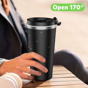 ulwae Insulated Coffee Mug with Ceramic Coating, 18oz Travel Mug with Leak-proof Lid, Vacuum Double-wall Tumbler, Stainless Steel Thermal Cup for Tea, Hot Cocoa, Cold Beverage, Ice Drinks